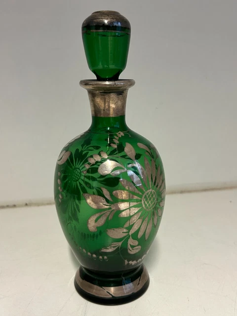 VINTAGE GREEN SILVER Overlay Decanter Height 23cm £22.50 - PicClick UK