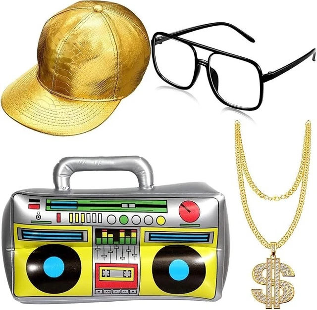 HIP HOP COSTUME Kit, Hat Sunglasses Gold Chain 80s/90s Rapper ...