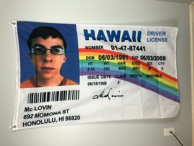 MCLOVIN FAKE ID 3x5 Feet Flag Banner College Dorm Frat Superbad Garage ...