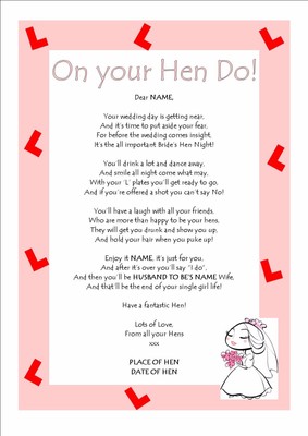 PERSONALISED POEM KEEPSAKE Hen Night - Hen Do - Hen Party - Bridal ...