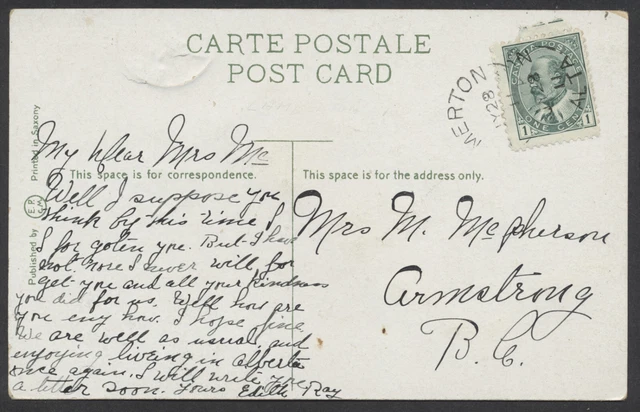 1911 LAMERTON ALTA Split Ring Postmark On Glitter Post Card to ...