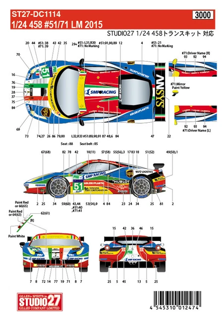 [ STUDIO 27 Decals ] 1/24 Ferrari 458 AF Corse Italia for Trance kit ...