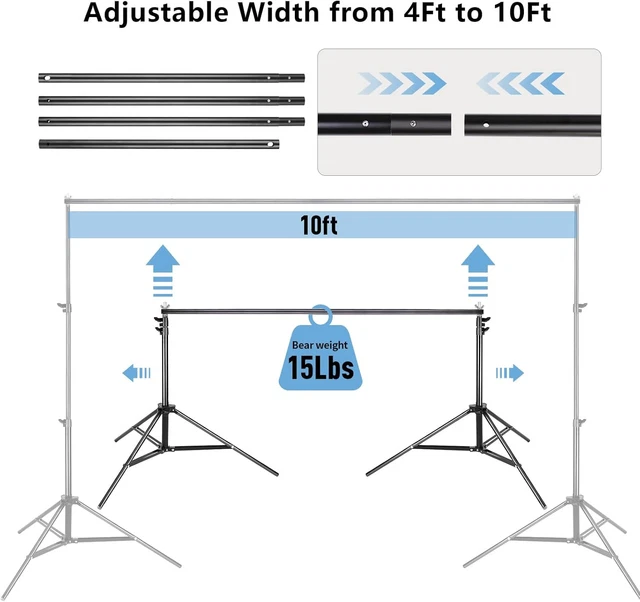 BACKDROP STAND 6.5X10FT, Photo Video Studio Adjustable Backdrop Stand ...
