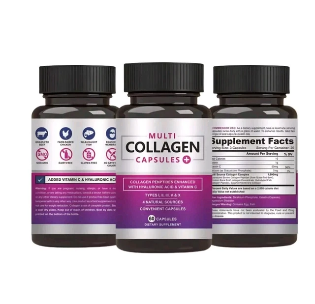 MULTI COLLAGEN PROTEIN Capsules - Types I, II, III, V & X- Hyaluronic Acid Vit C £14.99 ...