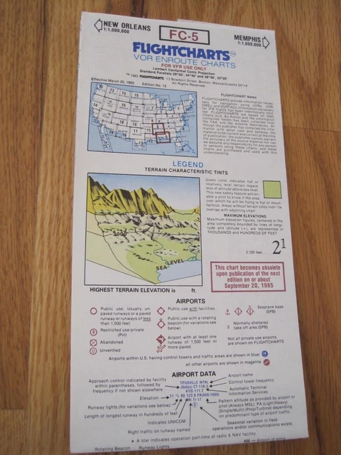 AERONAUTICAL CHART MAP New Orleans Memphis 1985 FC-5 FlightCharts ...