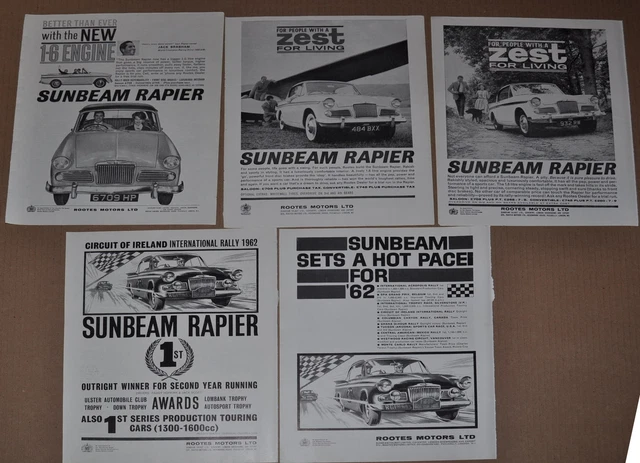 1961-62 SUNBEAM RAPIER advertisements x5, Rootes, from British ...