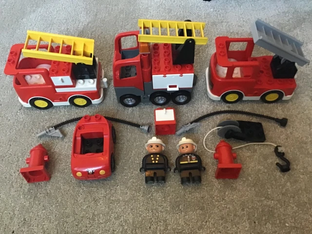 LEGO DUPLO FIRE Engine Truck Car Set Fire Fighter Hose Hydrant Figures ...