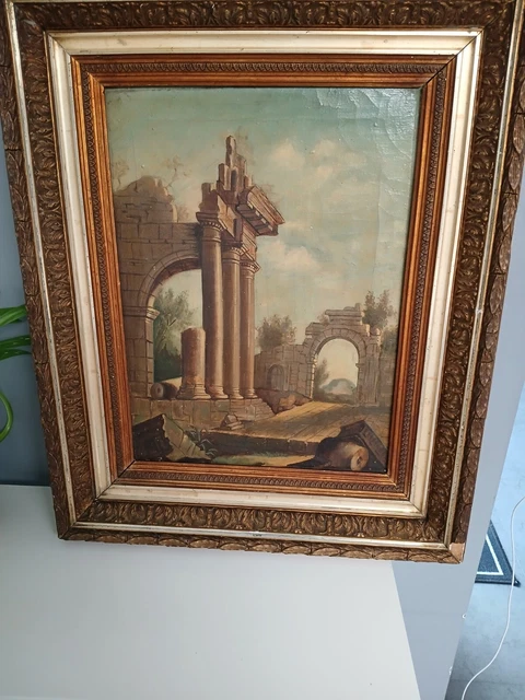 ANCIEN TABLEAU HUILE sur toile Frame École Du XIX Siecle D Apres Hubert Robert EUR 180,00 ...