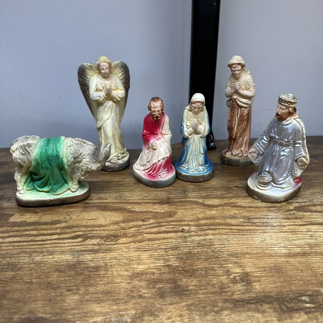VINTAGE CHALKWARE NATIVITY Set 6 Pieces Mary Joseph Angel Magi 1 Of 3 ...
