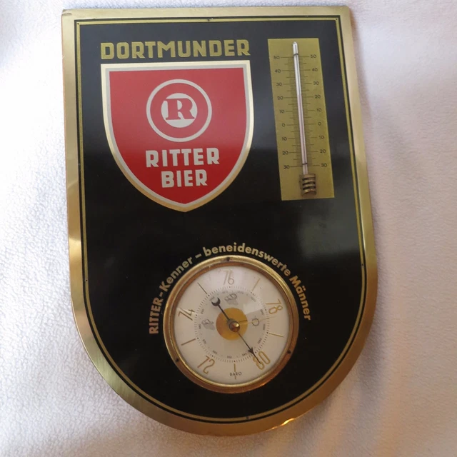 DORTMUNDER RITTER BIER Thermometer Barometer Wetterstation 50er/60er ...