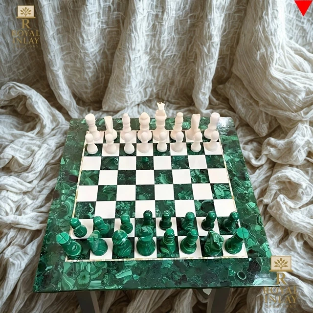 LUXURY MALACHITE STONE Chess Set : Handcrafted Board (with Pieces) – 15 ...
