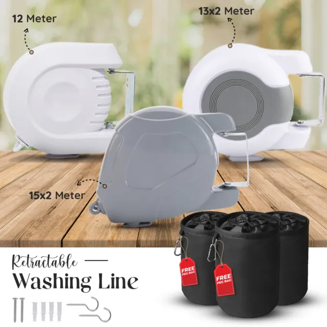12-30M RETRACTABLE WASHING Line Wall Mounted Heavy Duty Clothes Dryer ...