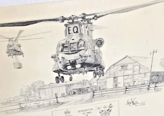 ORIGINAL DRAWING RAF Chinook HC MK1 No.7 Squadron Signed Reeves ...