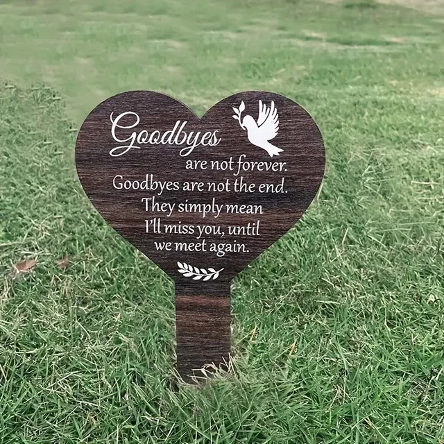 EN BOIS CŒUR Forme De Memorial Grave Marker Plaque Signe " Goodbyes ...