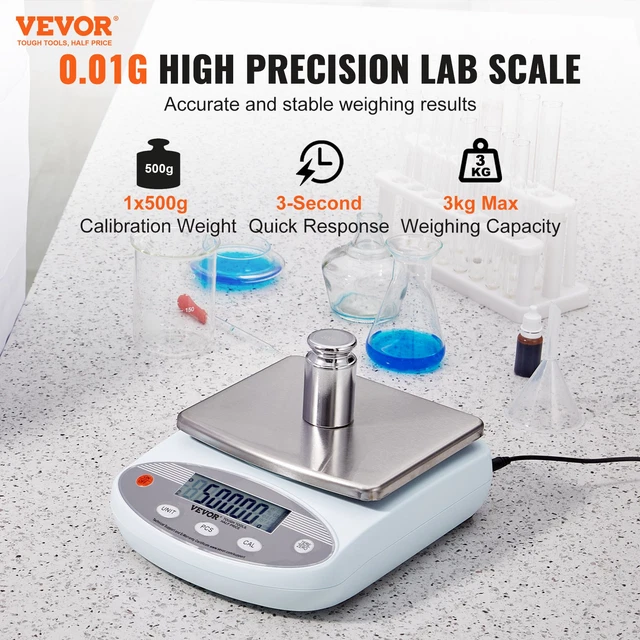 VEVOR HIGH-PRECISION ANALYTICAL Balance Lab Scale 3000g x 0.01g with 13 ...