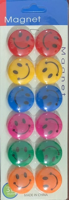 12 X SMILEY Face Fridge Magnets Whiteboard Notice Board Memo Magnet ...