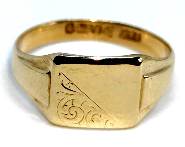 CHESTER HALLMARK SOLID 9ct Gold Signet Ring Vintage Jewellery UK V US ...