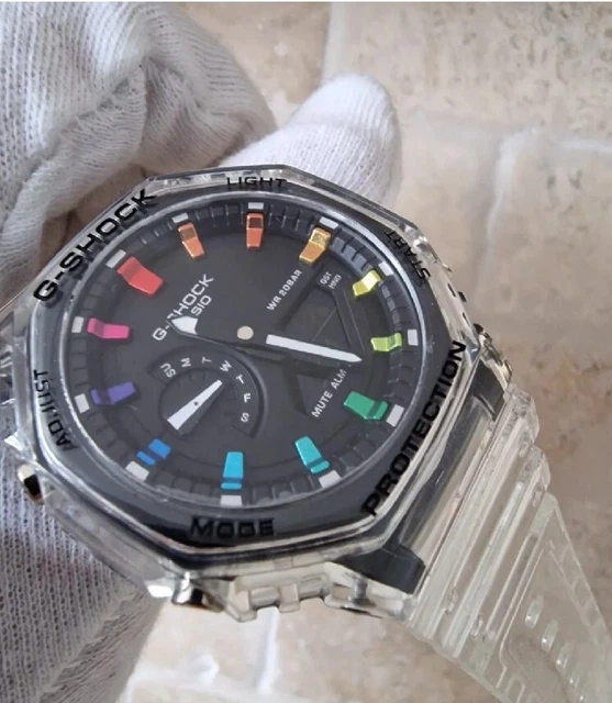 CASIO G-SHOCK JELLY Arc-En-Ciel Personnalisée Ga-2100 Excellent État ...