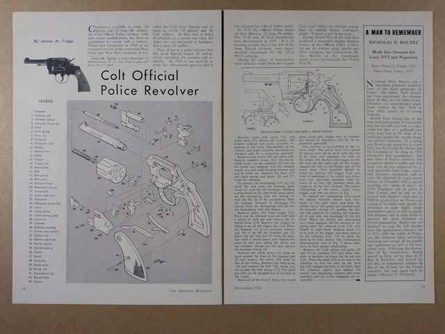 COLT OFFICIAL POLICE Revolver exploded view disassembly 1956 print ...