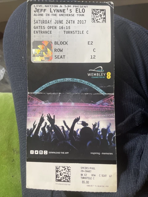 ELECTRIC LIGHT ORCHESTRA Ticket Stub Wembley Stadium 24 June 2017 £6.00 ...
