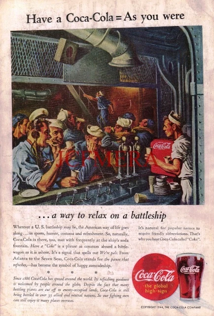 ORIGINAL WW2 COCA Cola 'COKE' Battleship ADVERT #8 Vintage 1944 Print ...