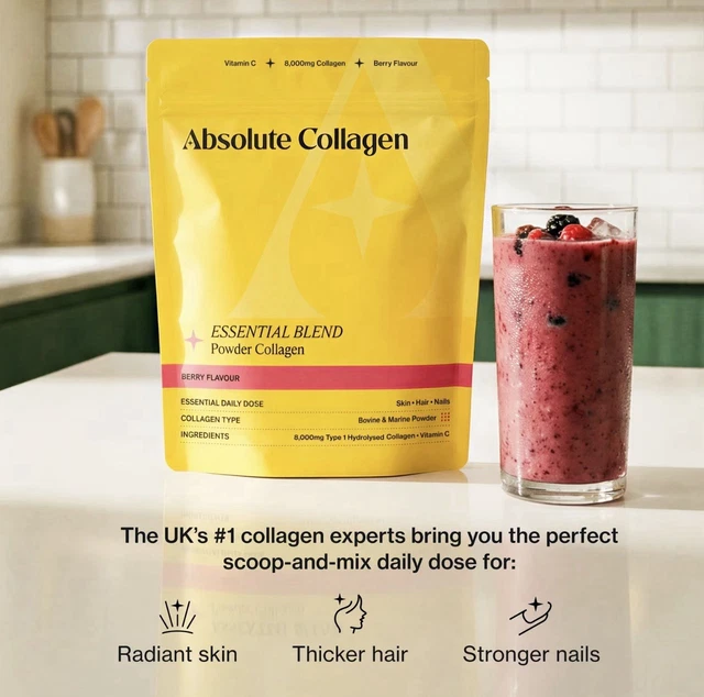 ABSOLUTE COLLAGEN ESSENTIAL Blend Powder Berry 28 Servings Tin Scoop ...