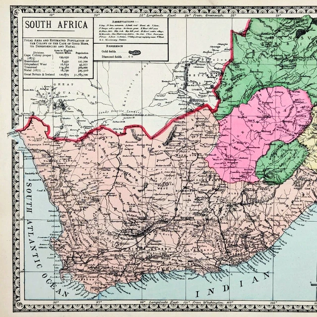 1889 SOUTH AFRICA Map Cape Colony ORIGINAL Orange Free State ...