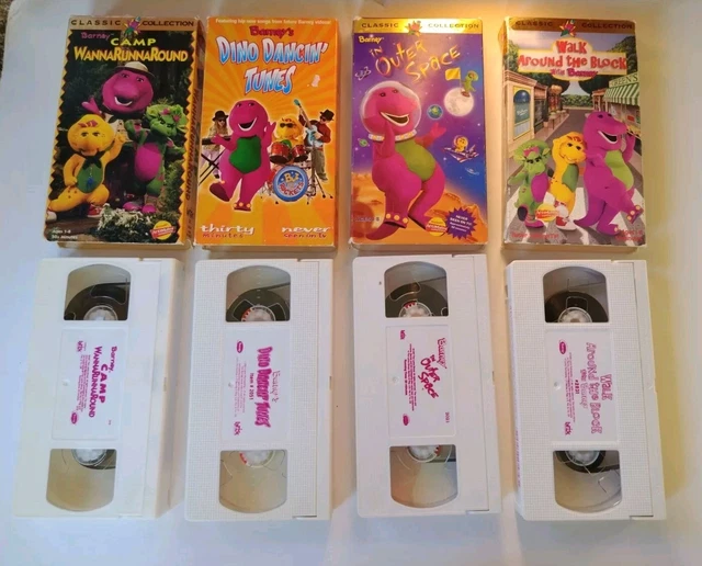 BARNEY VHS LOT (4) ~ Dino Dancin', Outer Space,Camp Wanna Runna Round ...
