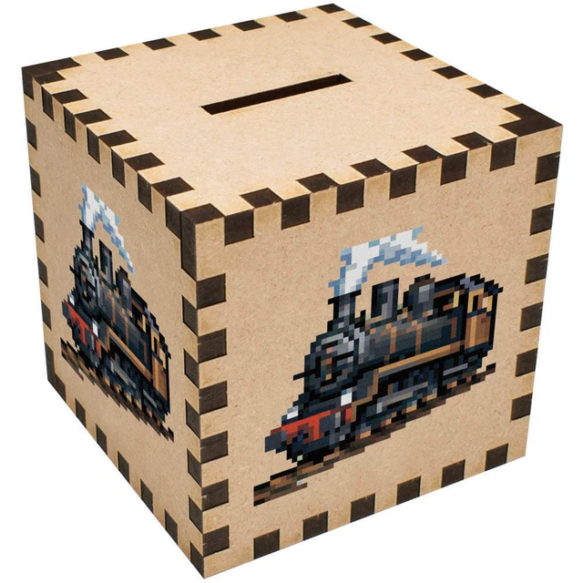 'STEAM-POWERED LOCOMOTIVE TRAIN Pixel Art ' Money Box / Piggy Bank ...