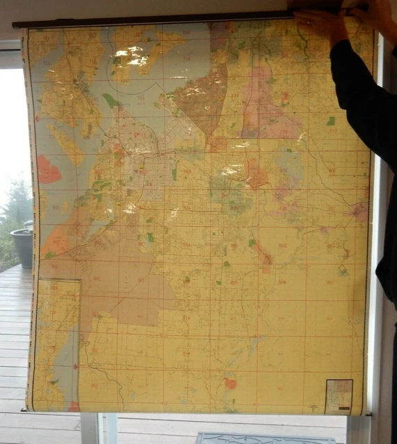 VINTAGE 1994 THOMAS Brothers Hanging Wall Map Pierce County WA ...