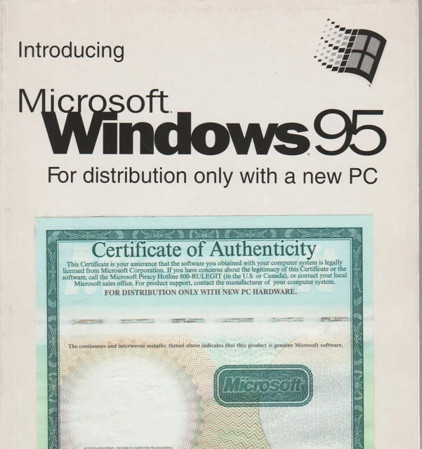 MICROSOFT WINDOWS 95 Manual with Certificate of Authenticity and ...