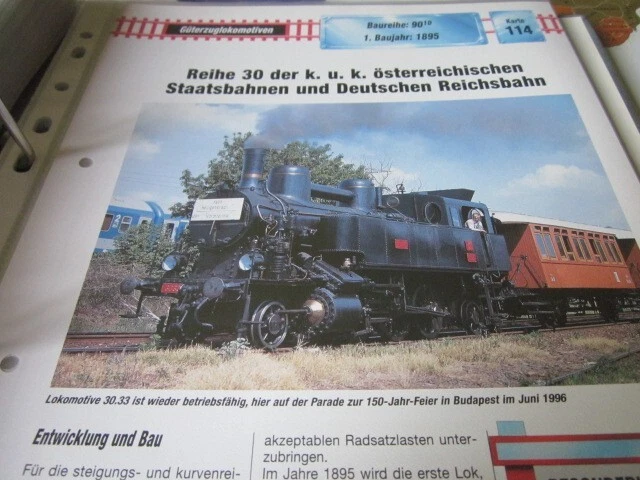 DEUTSCHE DAMPFLOKS MIT Risszeichnung G114 Reihe 30 KKstb BR 90.10 DRG ...