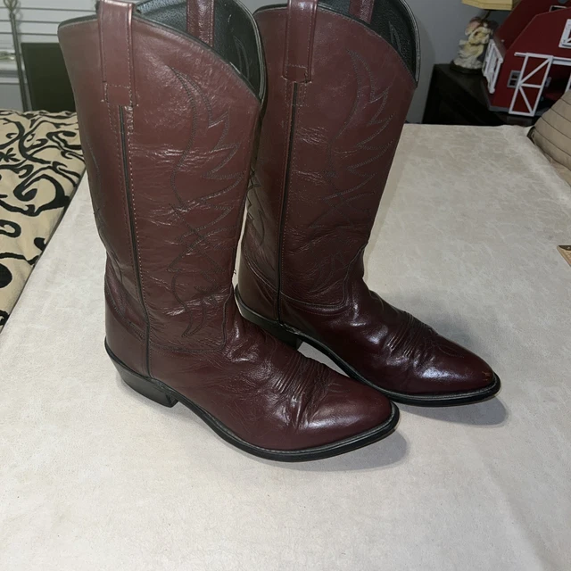OLD WEST MEN’S Burgundy Leather Western Cowboy Boots Size 11EE £53.71 ...