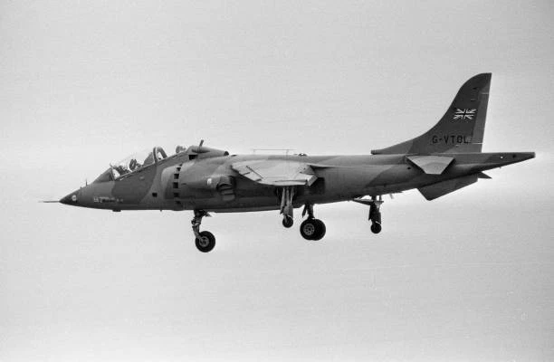 HAWKER SIDDELEY HARRIER T52 demonstrating its vertical takeoff cap- Old ...