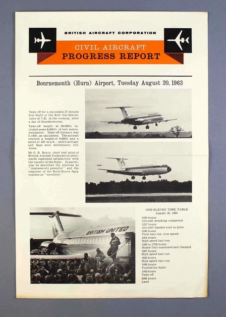 BAC1-11 FIRST FLIGHT 1963 Civil Aircraft Progress Report Bua One-Eleven ...
