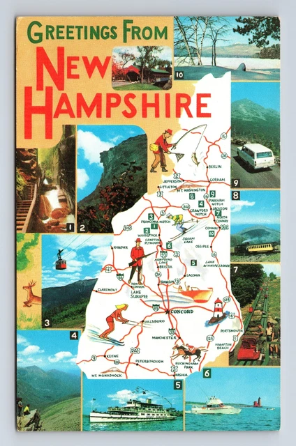 PICTORIAL TOURIST MAP Multi-View Greetings from State New Hampshire NH ...