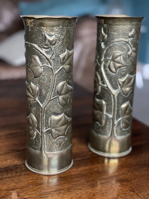 PAIR TRENCH ART Brass Shell Casings WW1 Decorative Vase 26cm £24.00 ...
