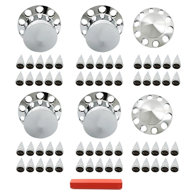 NEW 33MM CHROME Hub Cover Kit Front Rear Semi Truck Wheel Axle Covers ...