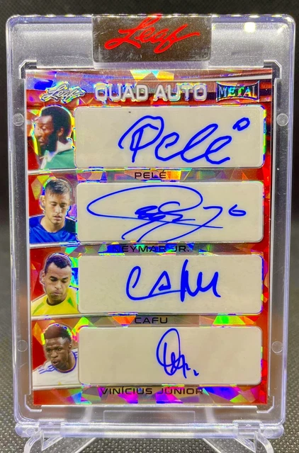 2022 LEAF METAL Quad Auto Pele Neymar Cafu Vinicus Jr 1/1 Brazil One of ...