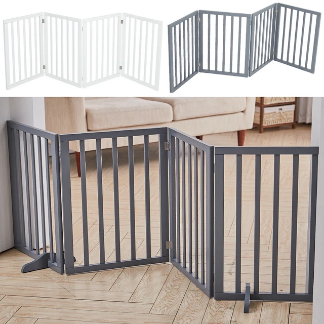 3/4 PANELS FOLDING Pet Gate Wooden Dog Fence Safety Barrier Divider ...