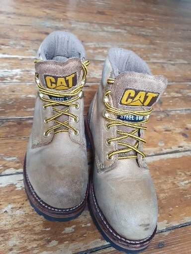 CATERPILLAR CAT VINTAGE Steel Toe Boots Water Resistant Oil Tan Leather ...