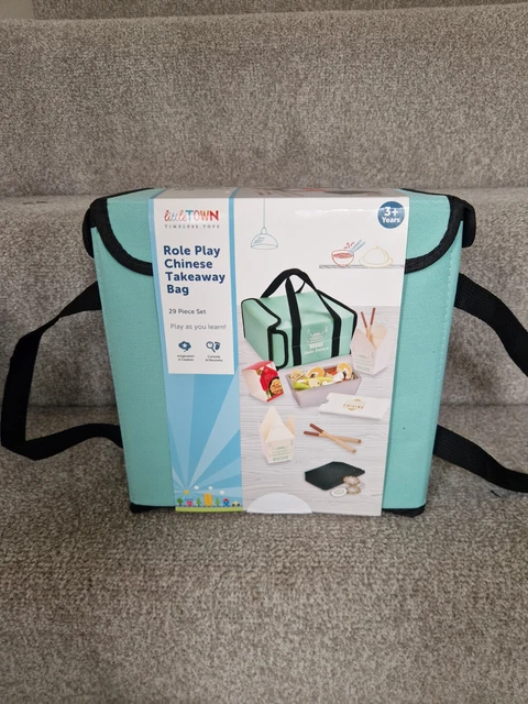 LITTLE TOWN ROLE Play Chinese Takeaway Bag 29 Pieces Aldi Wooden Toy £ ...