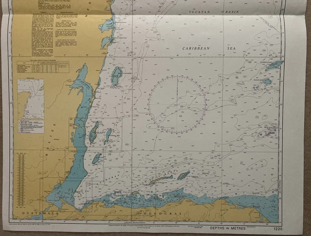 LARGE VINTAGE ADMIRALTY Map/Sea Chart Gulf of Honduras and Yucatan ...