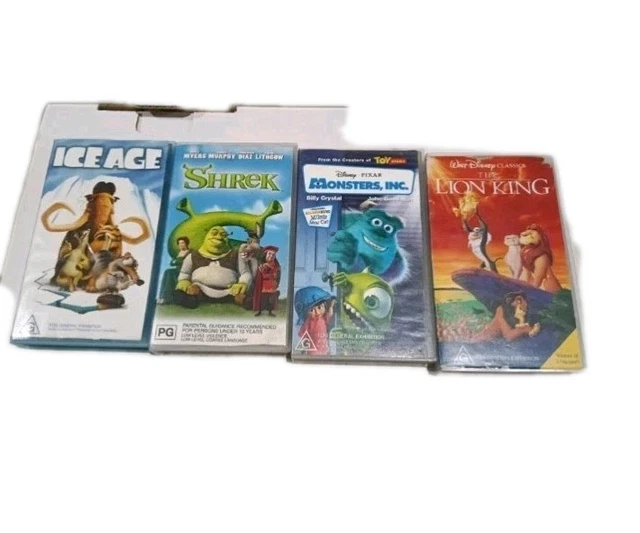 4X MIXED CHILDREN/FAMILY VHS Bundle Pixar Ice Age Monsters Inc Shrek ...