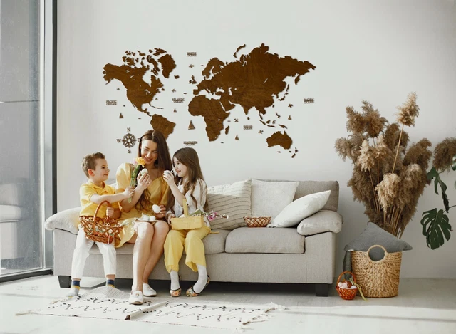 2D WORLD WOODEN Wall Map XL in Venge color size 78" x 39” £89.00 ...