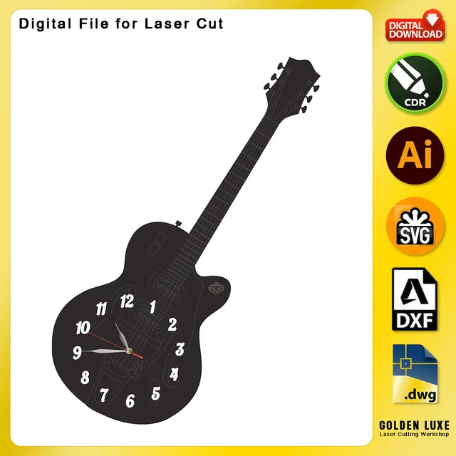 WALL DECORATIVE CLOCK Guitar DXF SVG CDR file Vector for Laser Cutting Machine £3.91 - PicClick UK