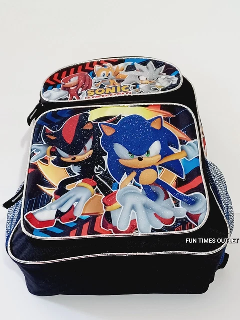 SONIC THE HEDGEHOG 16" Backpack Tails Shadow Knuckles Silver Book Bag ...