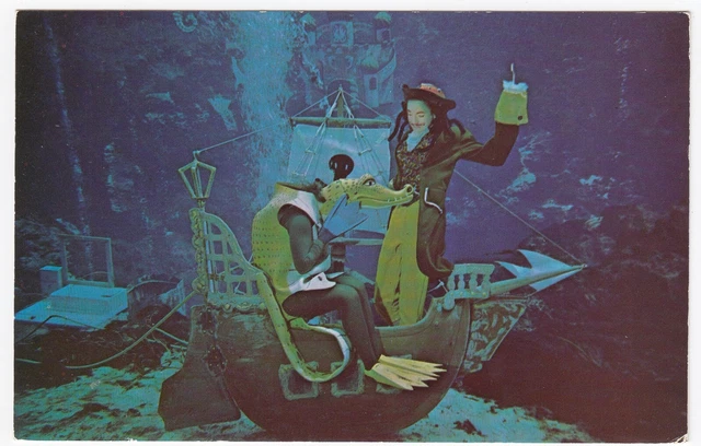 CAPTAIN HOOK VS Alligator, Peter Pan & Mermaids, Weeki Wachee Postcard ...