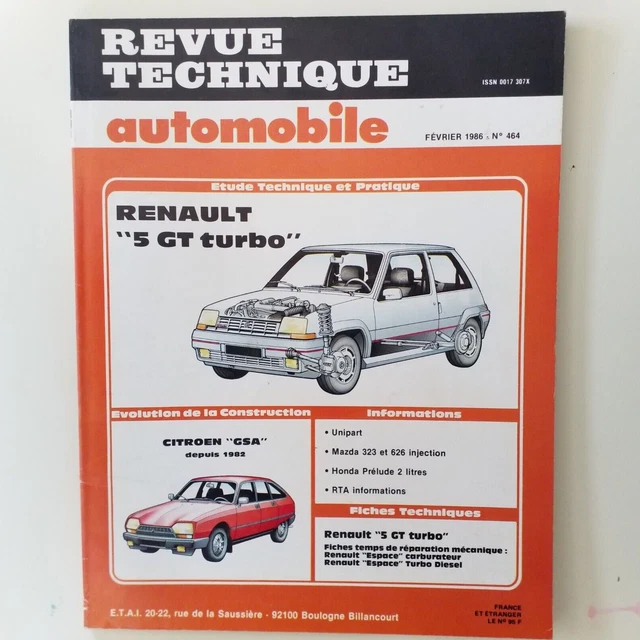 REVUE TECHNIQUE RTA Renault 5 GT TURBO EUR 20,00 - PicClick FR
