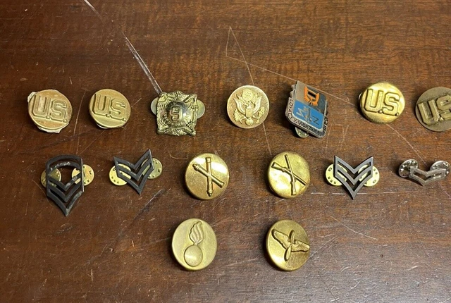 VINTAGE US ARMY Enlisted Military Insignia Collar Pin Double Clutch ...